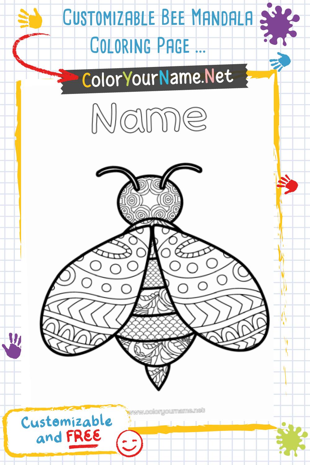 Customizable Bee Mandala Coloring Page – Zentangle-Inspired Insect for Kids