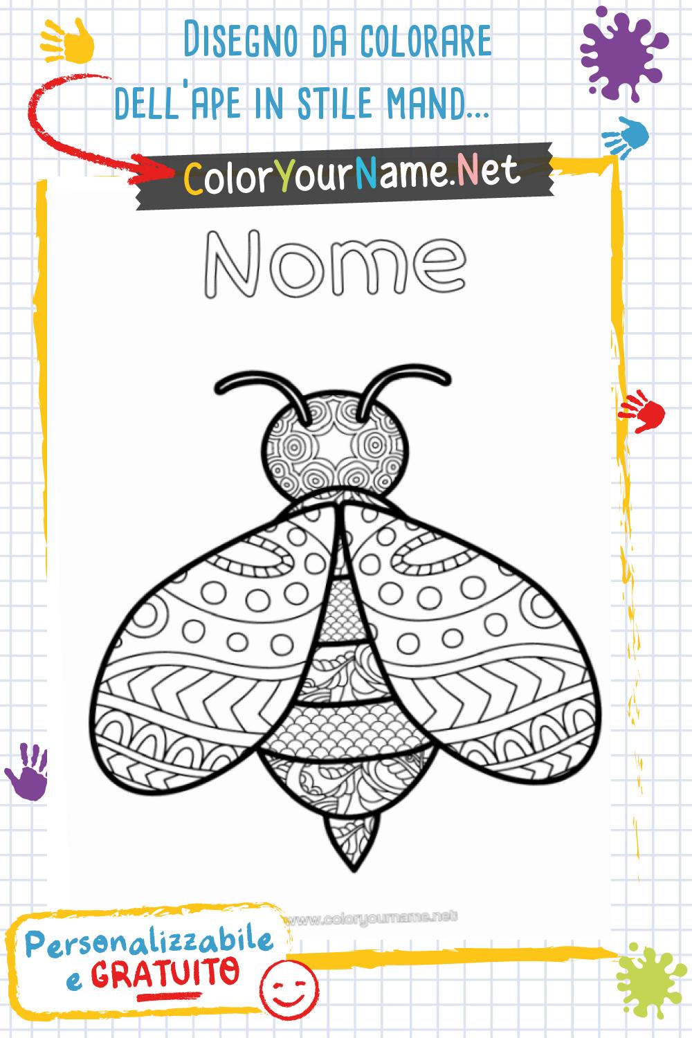 Disegno da colorare dell’ape in stile mandala da personalizzare ...