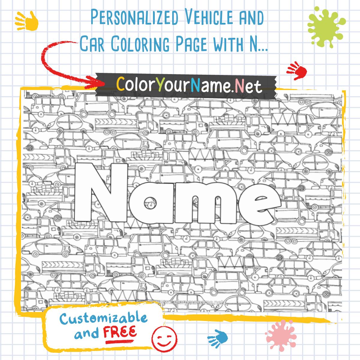 Personalized Vehicle and Car Coloring Page with Name – Detailed ...