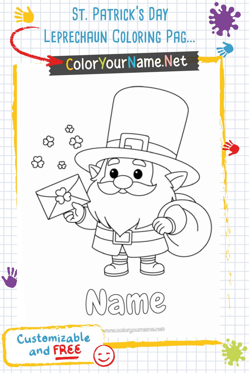 St. Patrick's Day Leprechaun Coloring Page - Printable Irish Fairy with ...