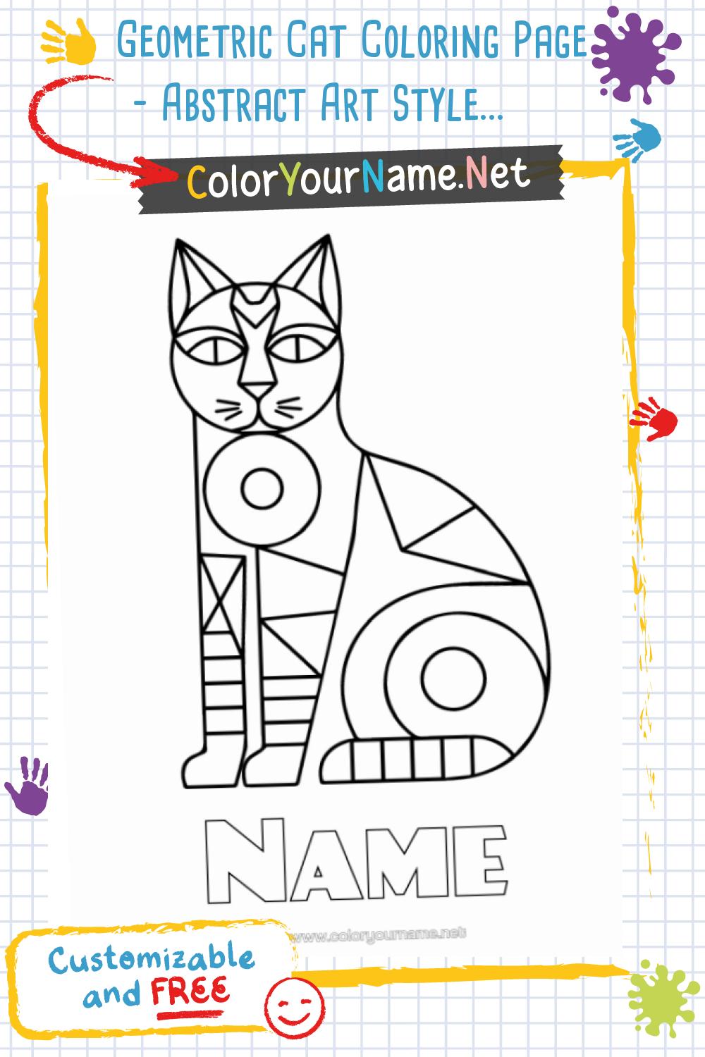 Geometric Cat Coloring Page – Abstract Art Style to Print and Customize