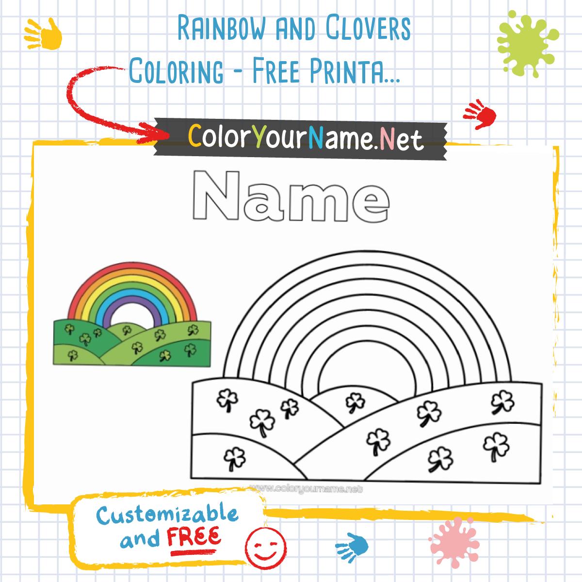 Rainbow and Clovers Coloring – Free Printable and Customizable Landscape