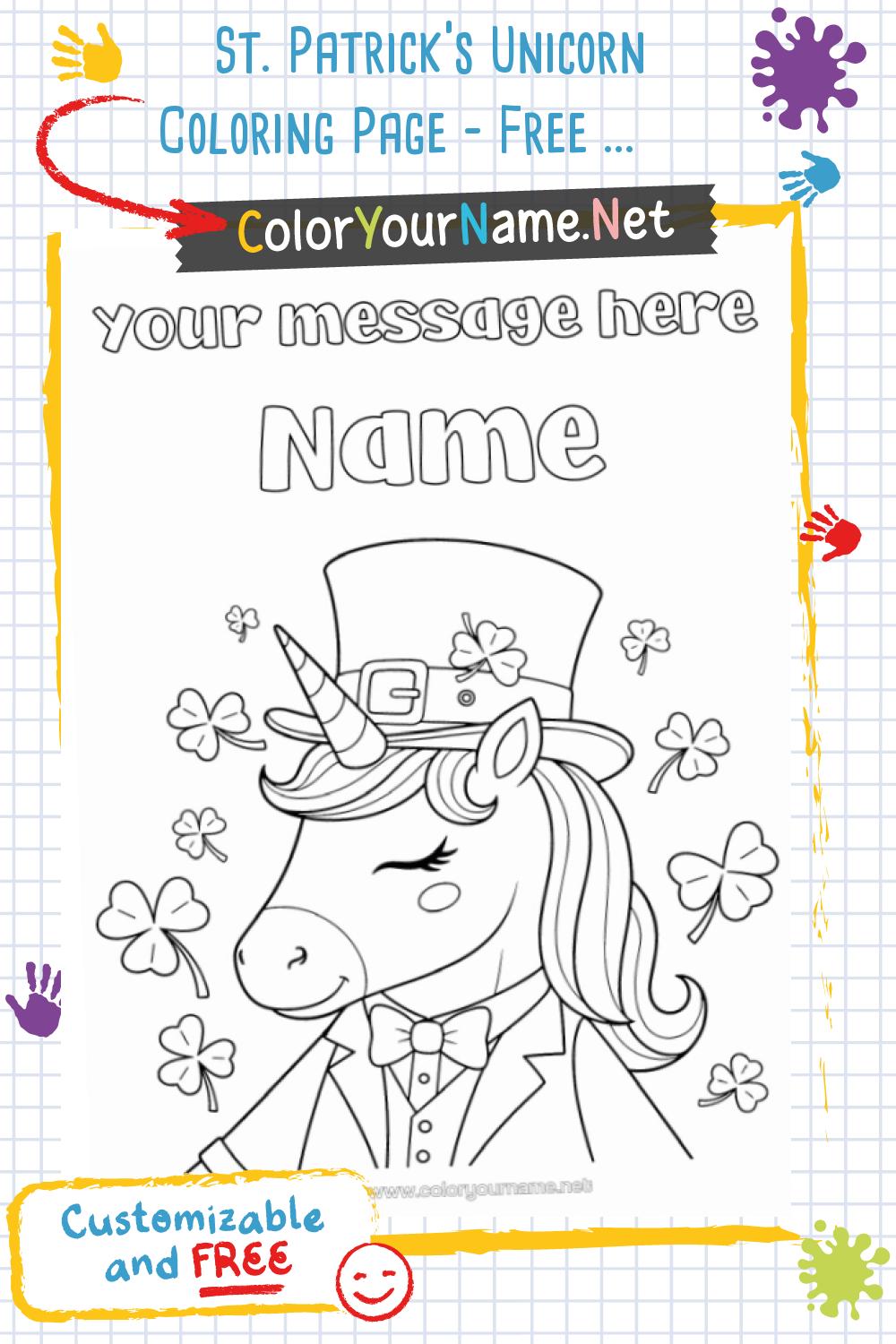 St. Patrick's Unicorn Coloring Page – Free and Customizable