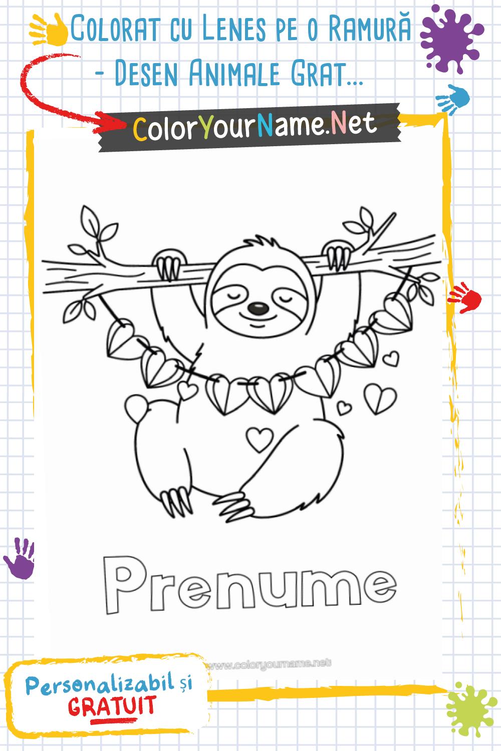 Colorat cu Lenes pe o Ramură – Desen Animale Gratuit și Personalizabil