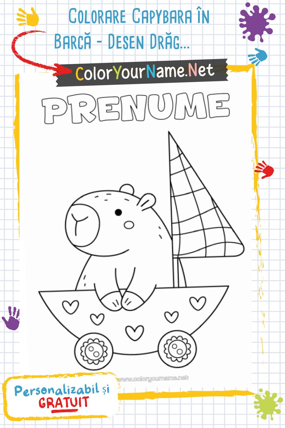 Colorare Capybara în Barcă – Desen Drăguț Gratuit și Personalizabil