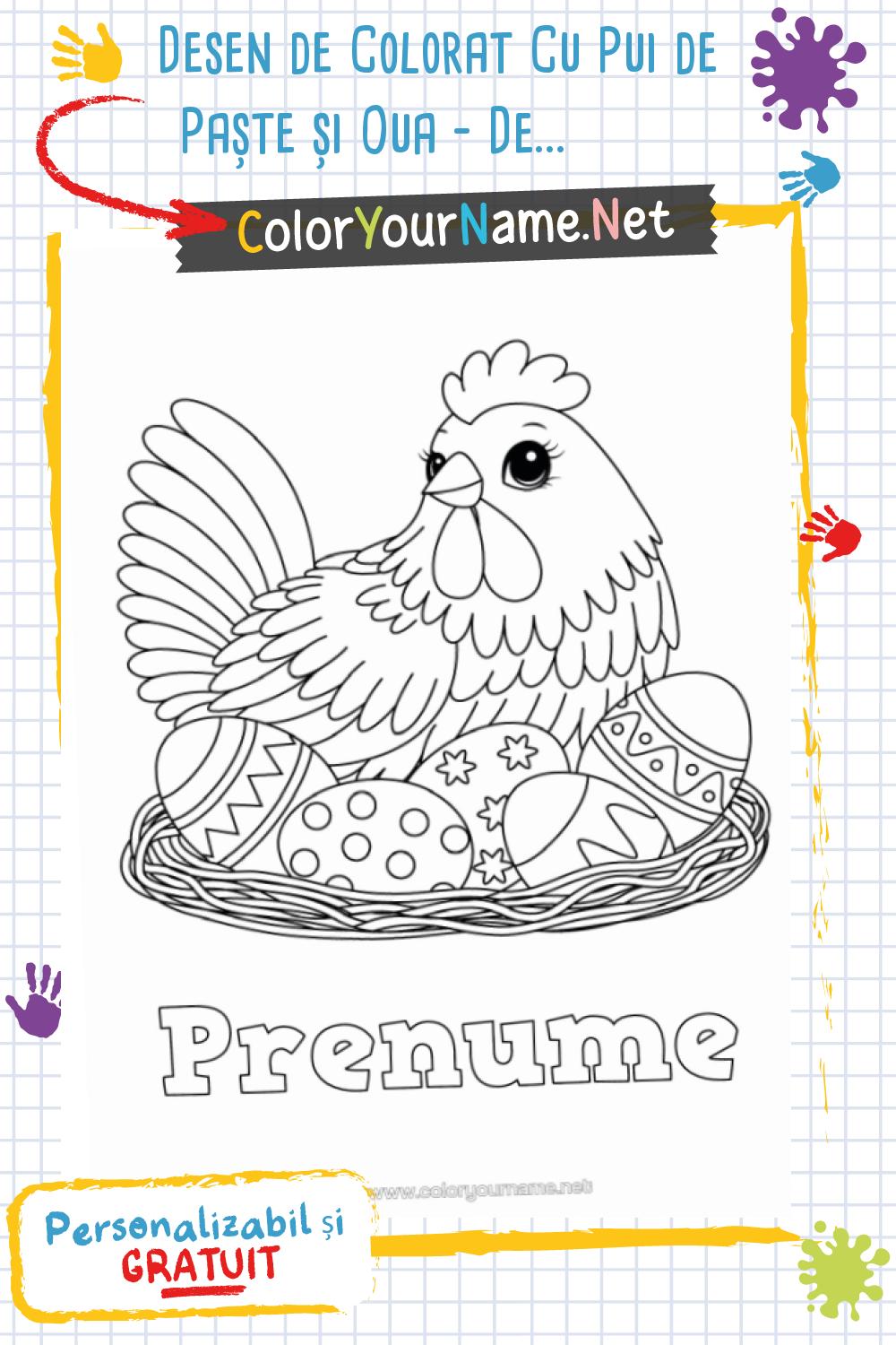 Desen de Colorat Cu Pui de Paște și Oua – Desen Gratuit de Imprimat și ...