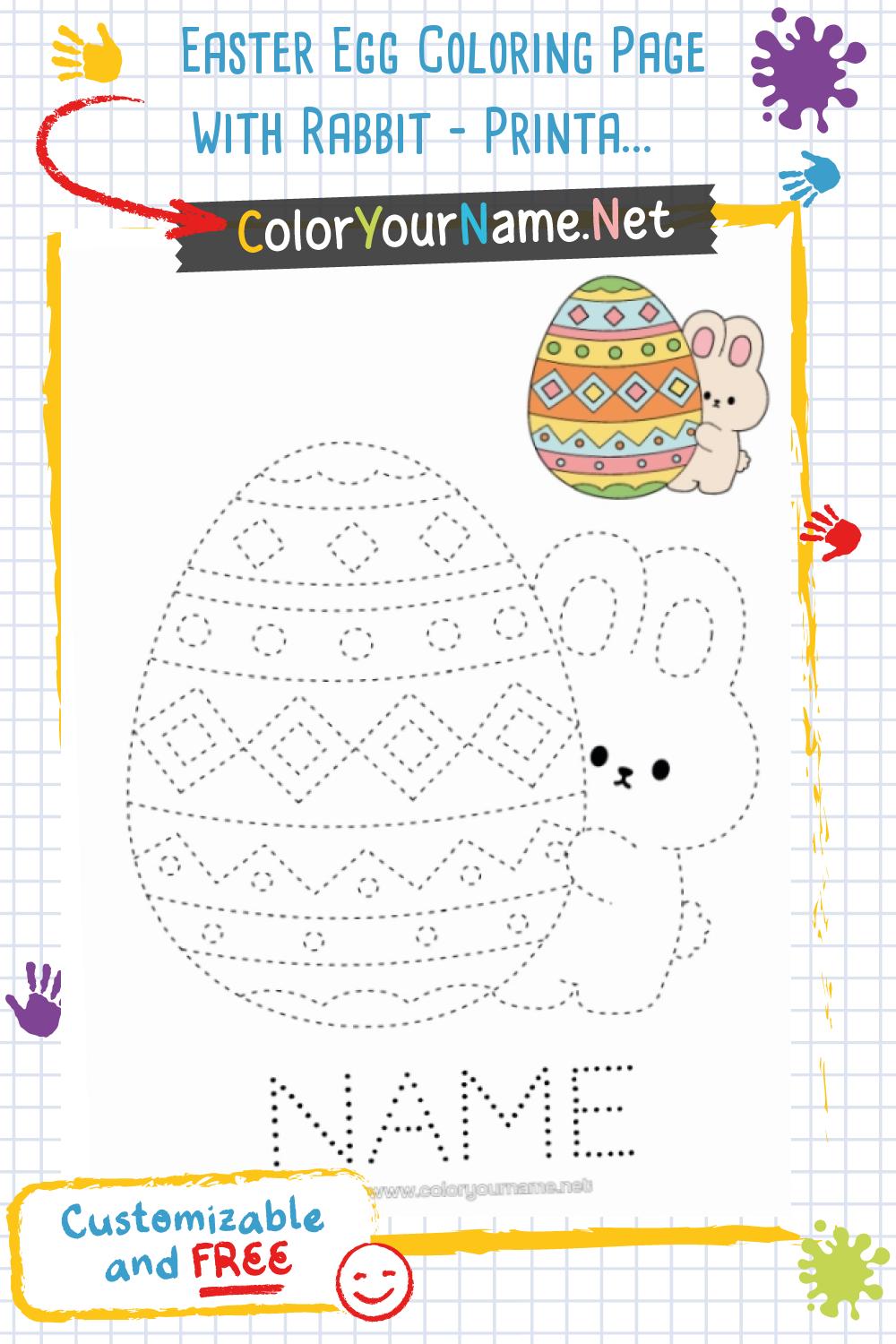 Easter Egg Coloring Page with Rabbit - Printable Graphics and Patterns