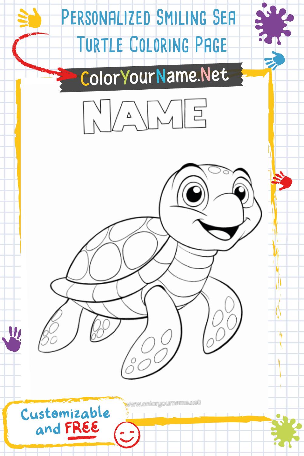 Personalized Smiling Sea Turtle Coloring Page