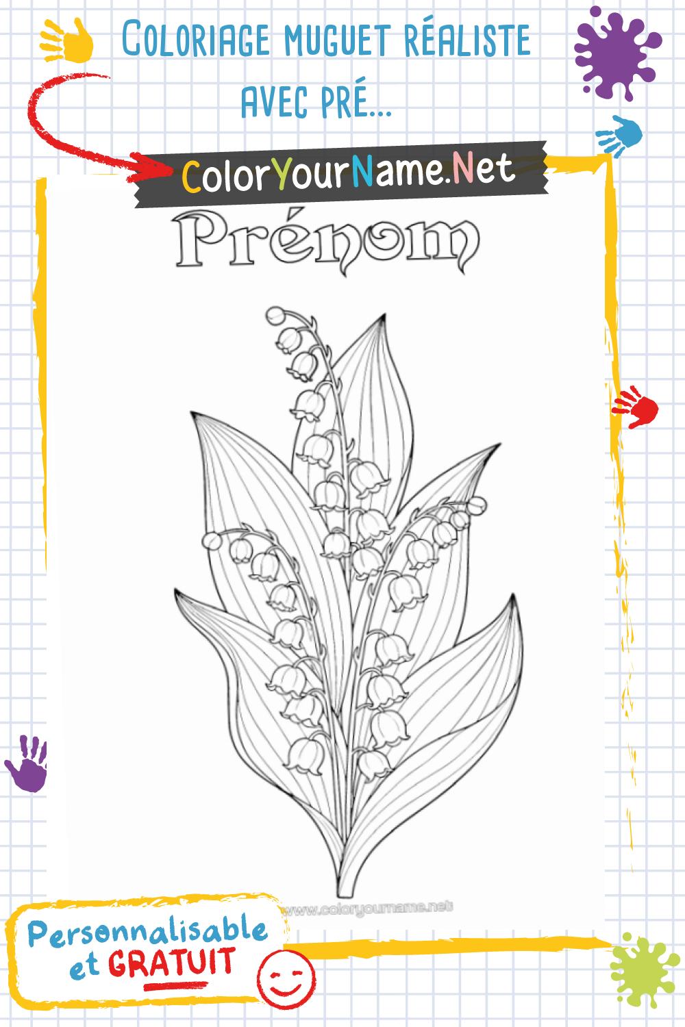 Coloriage muguet réaliste avec prénom personnalisable – brin de muguet ...