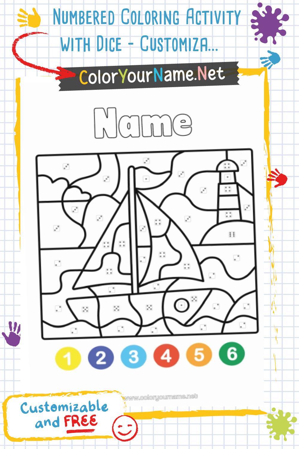 Numbered Coloring with Dice – Customizable Sailboat at Sea