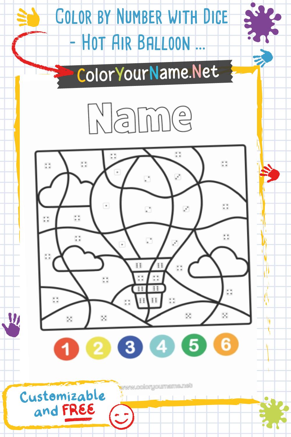 Color by Number with Dice - Hot Air Balloon for Learning to Count Dots