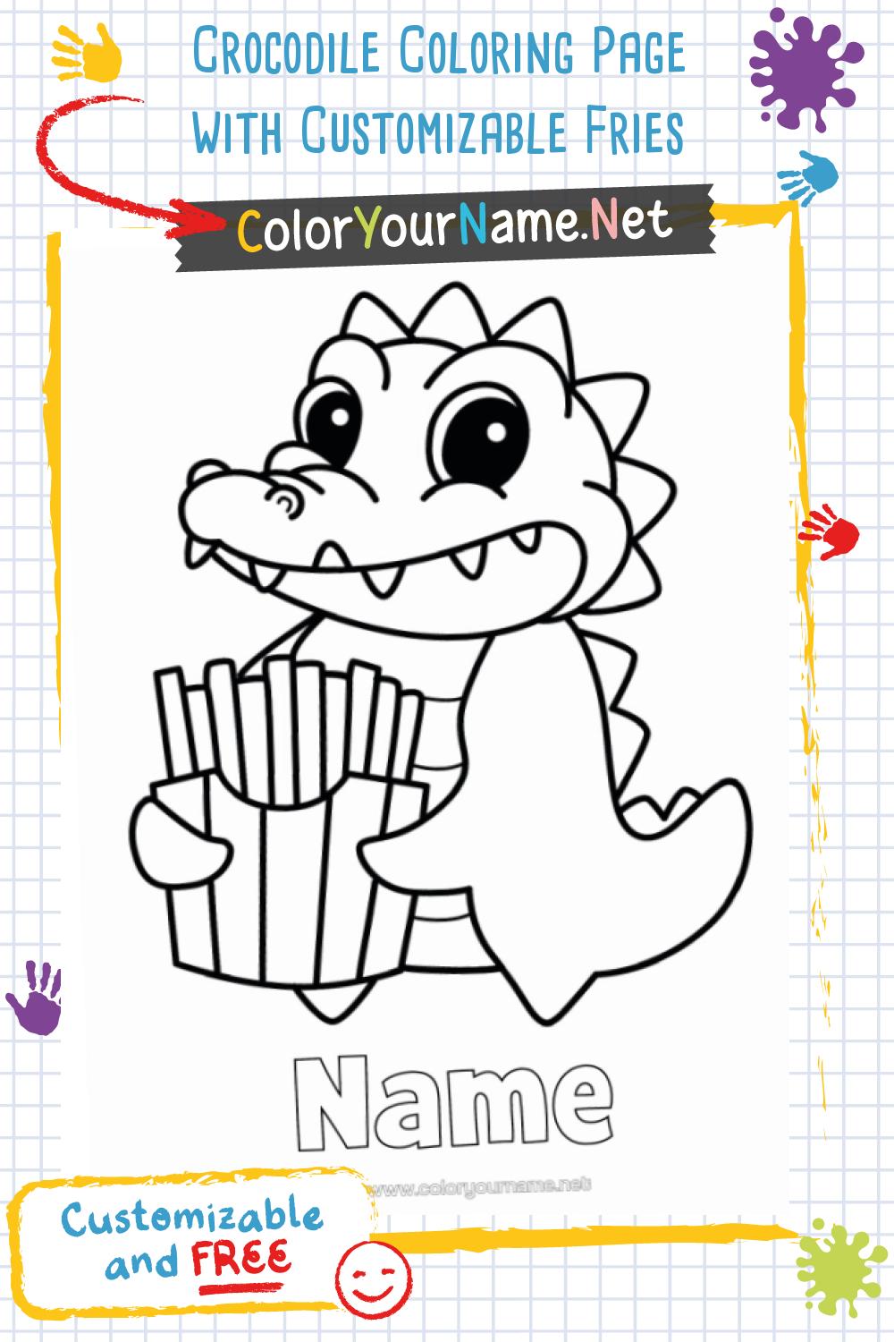 Crocodile Coloring Page with Customizable Fries