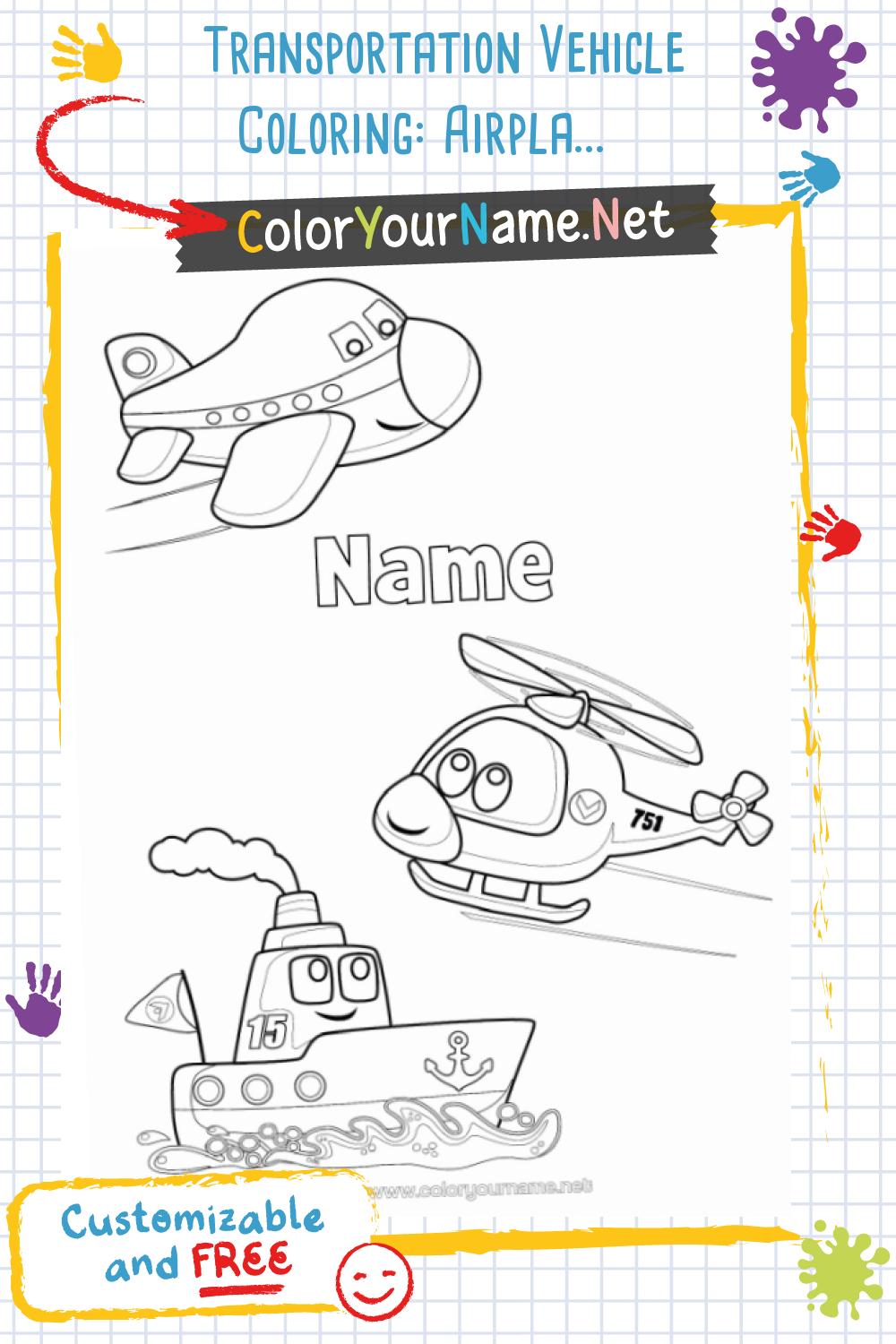 Transportation Vehicle Coloring: Airplane, Helicopter, Boat with ...