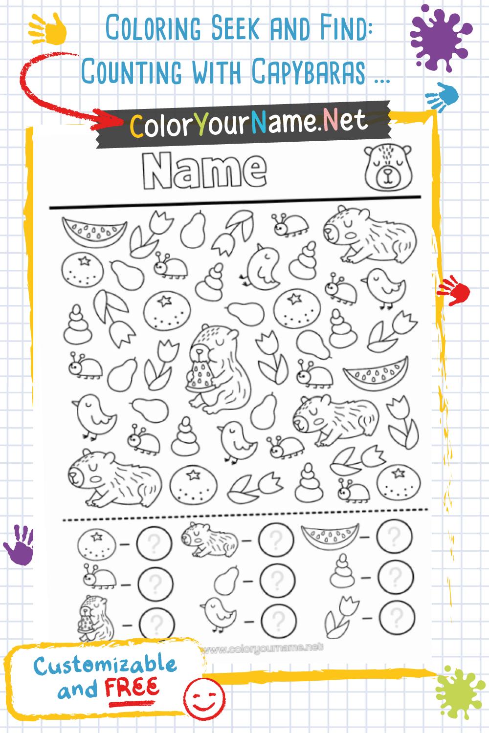 Coloring Seek and Find: Counting with Capybaras and Nature Animals