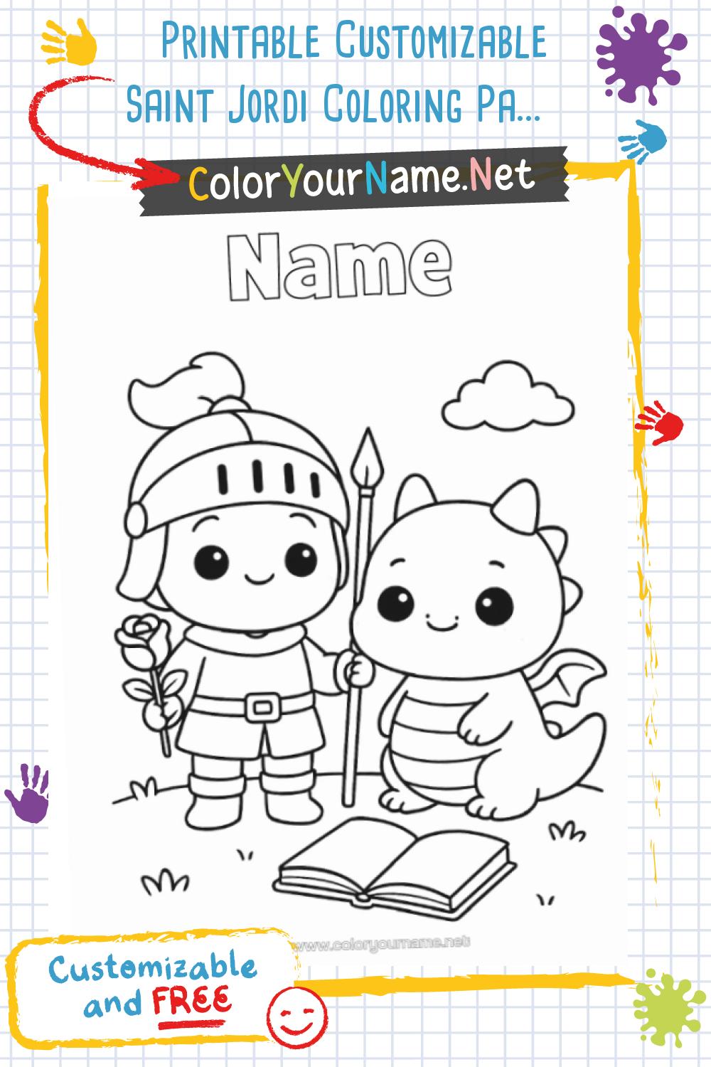 Printable Customizable Saint Jordi Coloring Page: Knight and Dragon for ...
