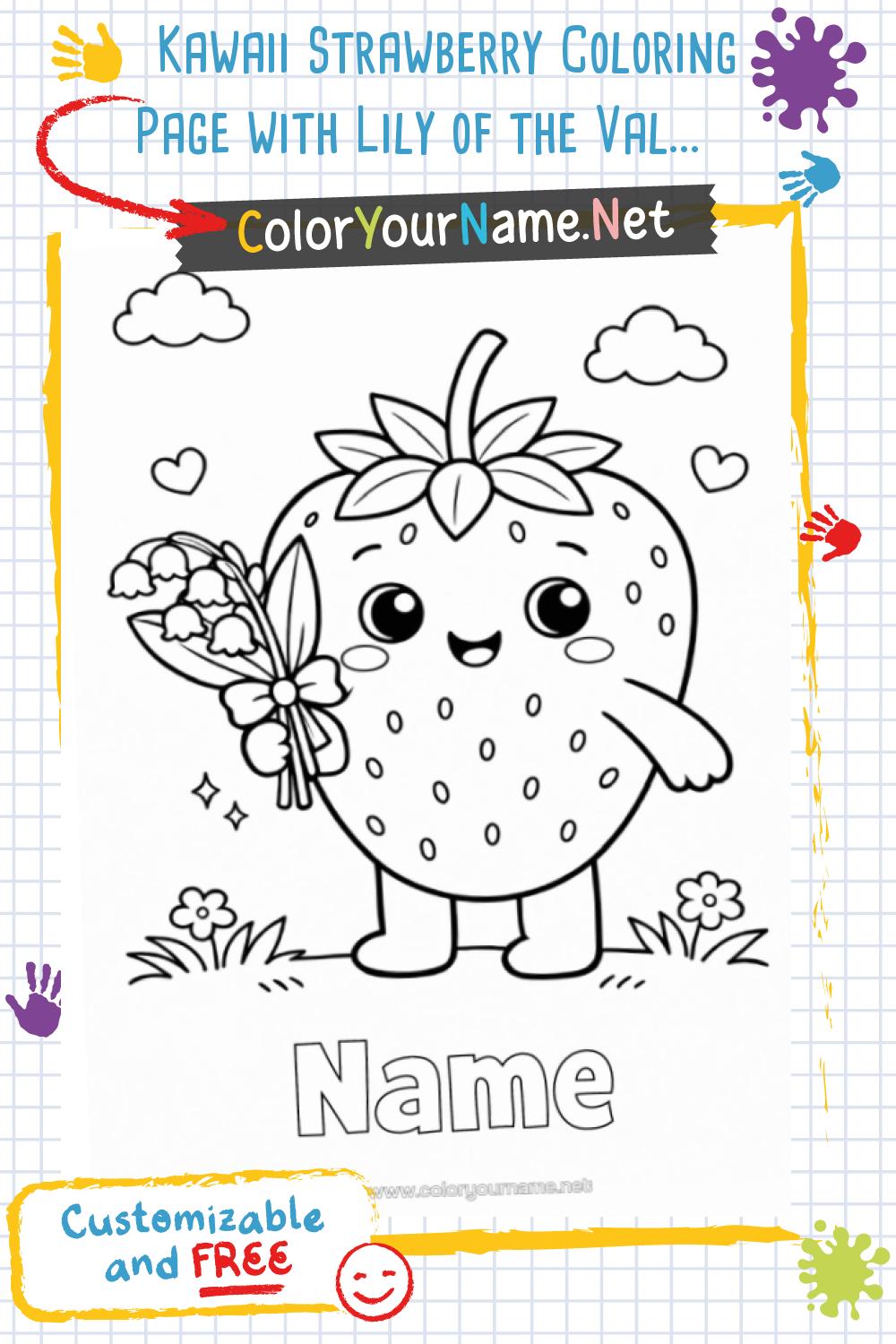 Kawaii Strawberry Coloring Page with Lily of the Valley and Custom Name ...
