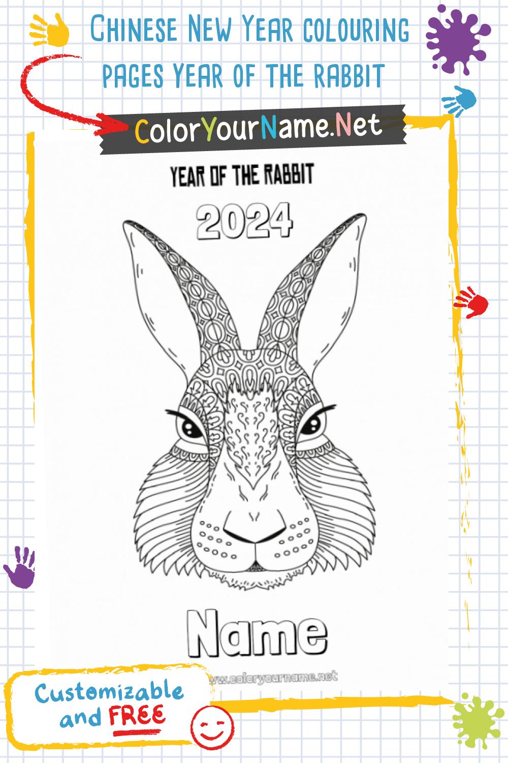 Chinese New Year colouring pages year of the rabbit