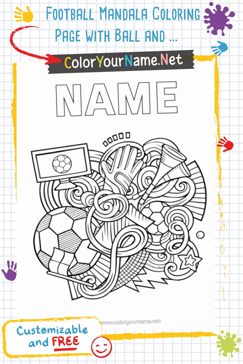 Football Mandala Coloring Page with Ball and Fan Accessories