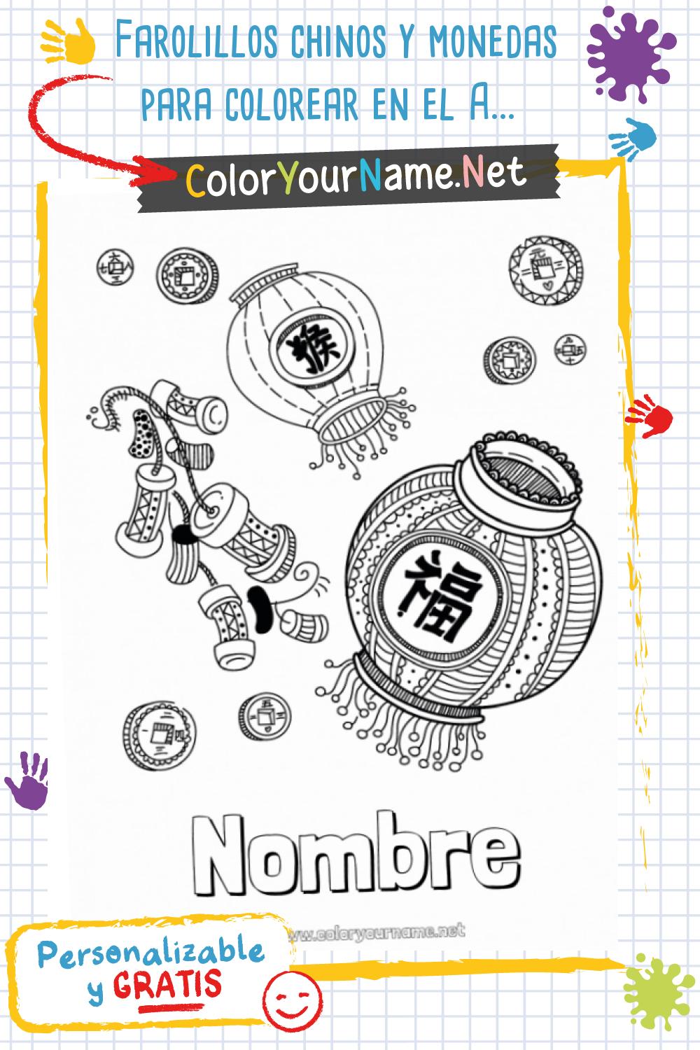Farolillos chinos y monedas para colorear en el Año Nuevo chino