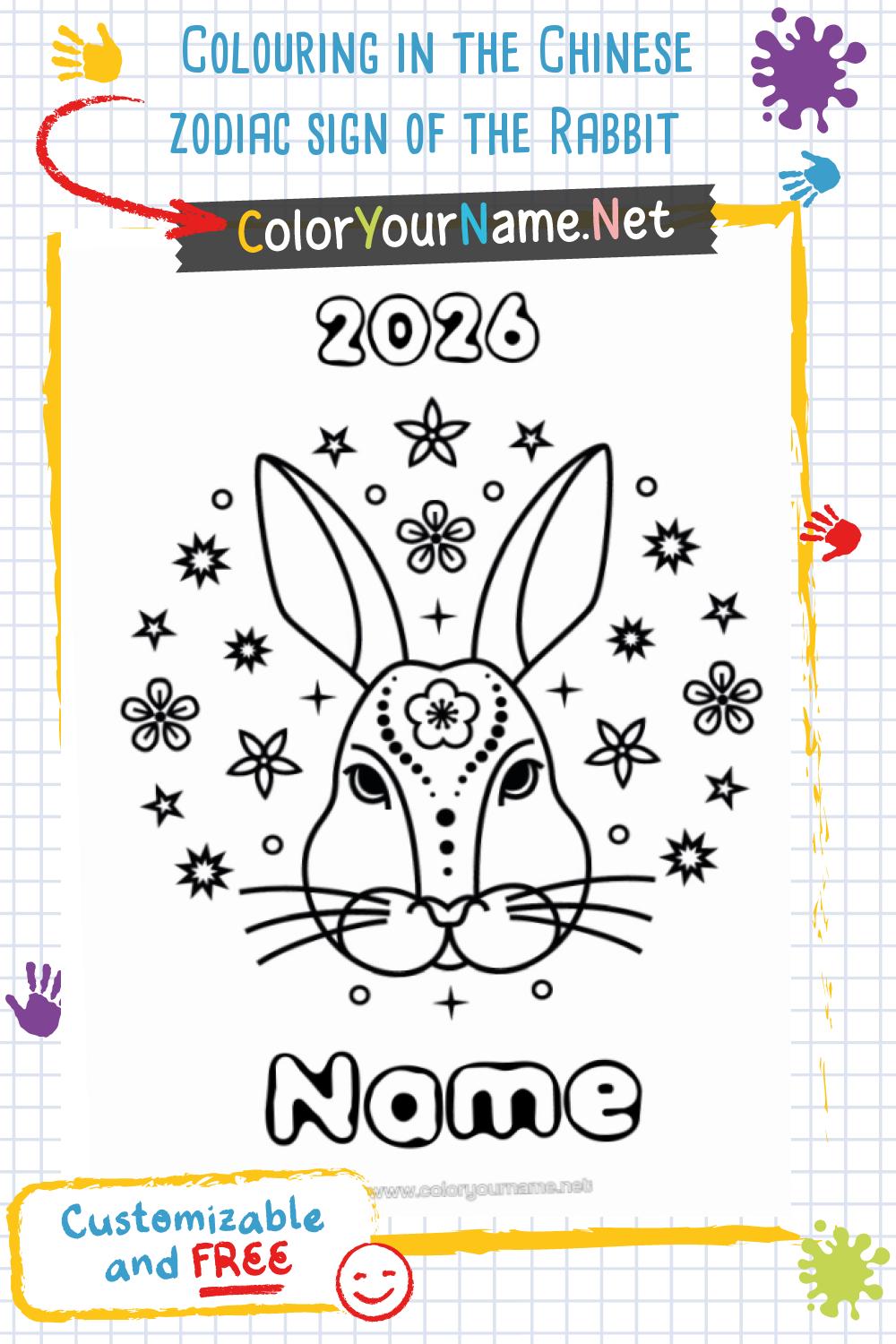 Colouring in the Chinese zodiac sign of the Rabbit