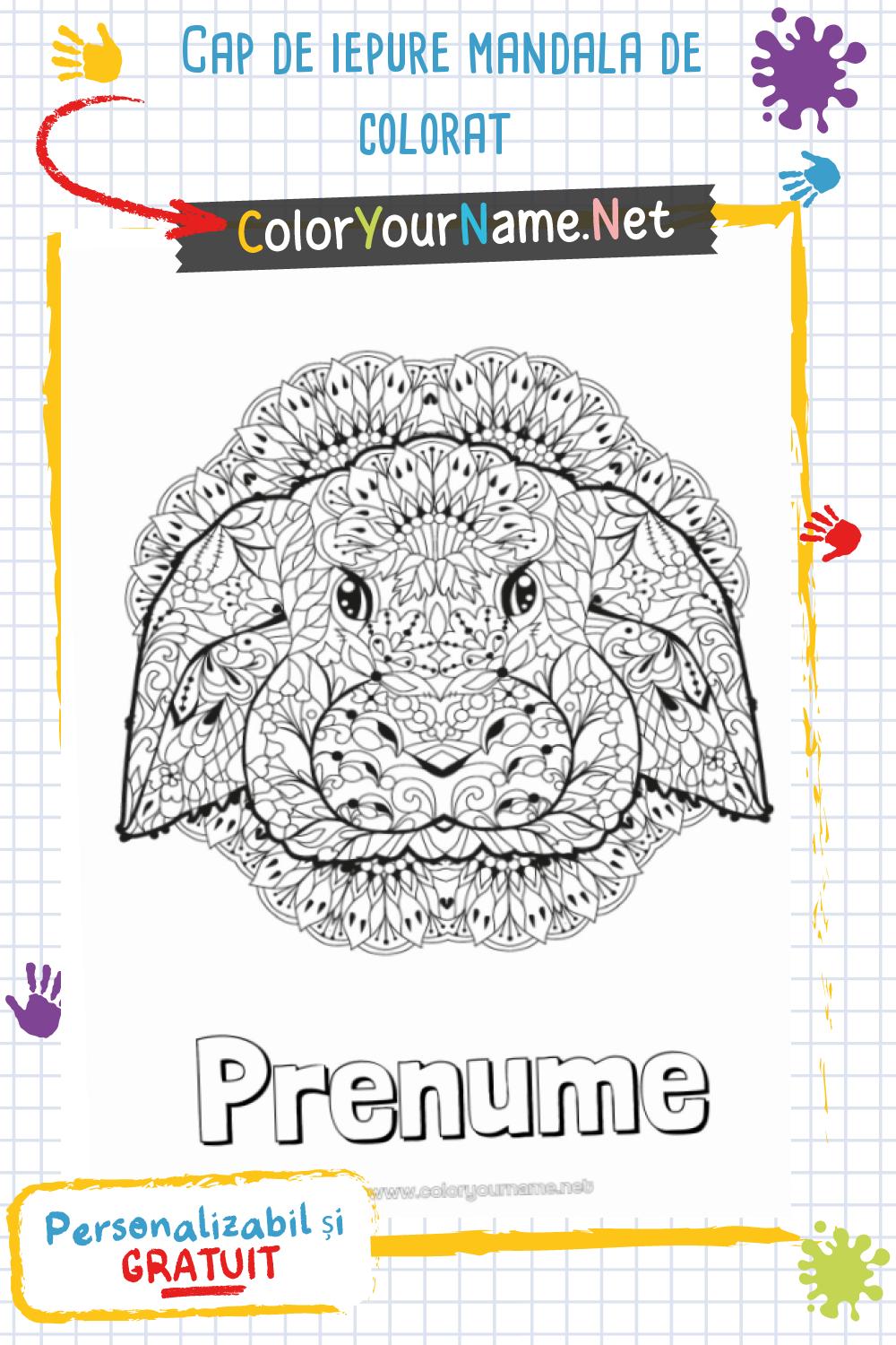 Cap de iepure mandala de colorat