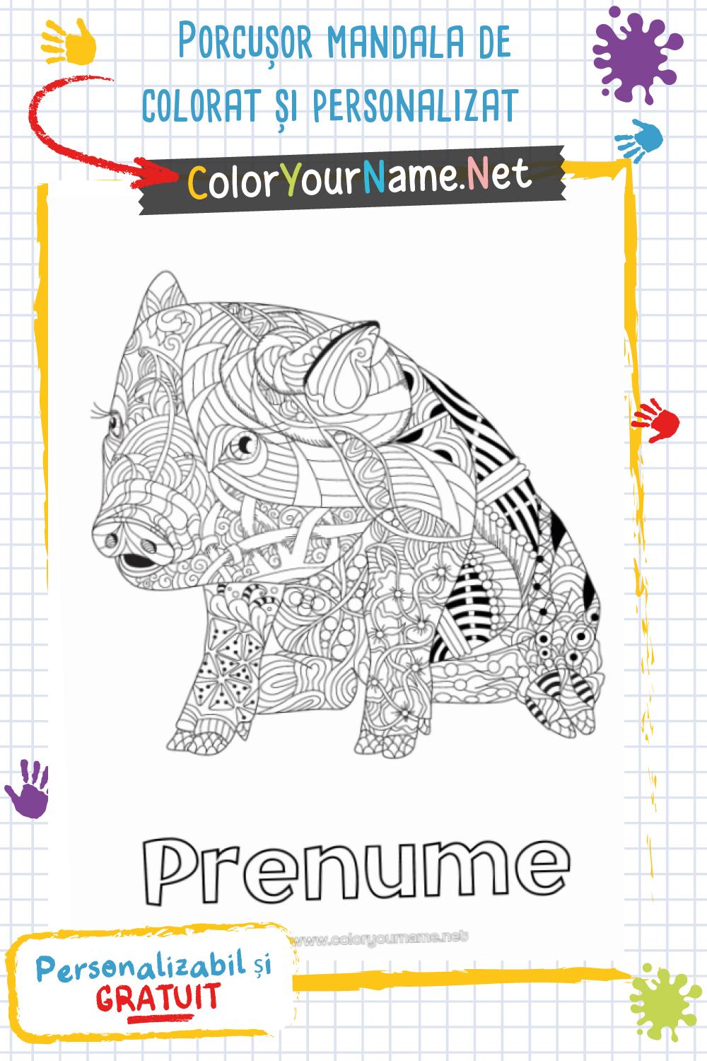 Porcușor mandala de colorat și personalizat