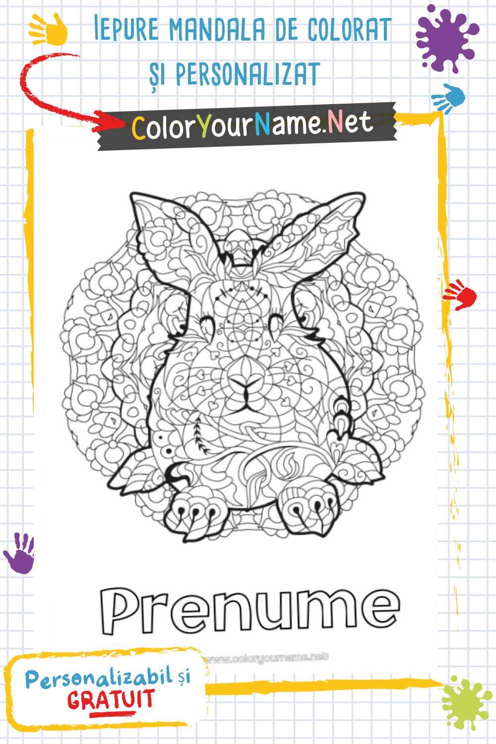 Iepure mandala de colorat și personalizat