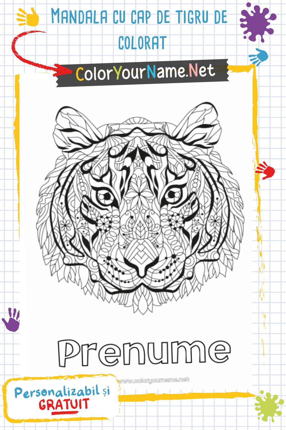 Mandala cu cap de tigru de colorat