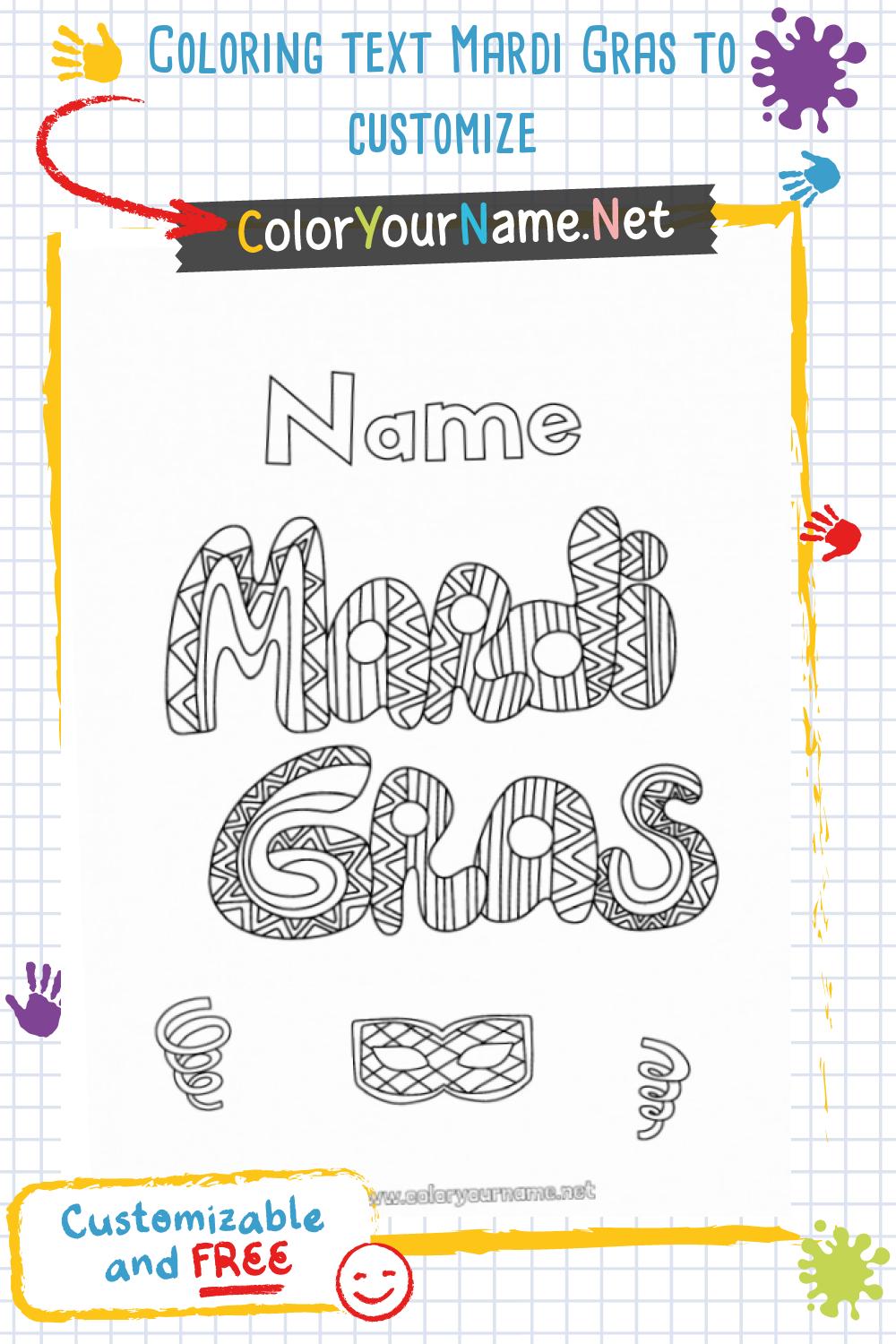 Coloring text Mardi Gras to customize