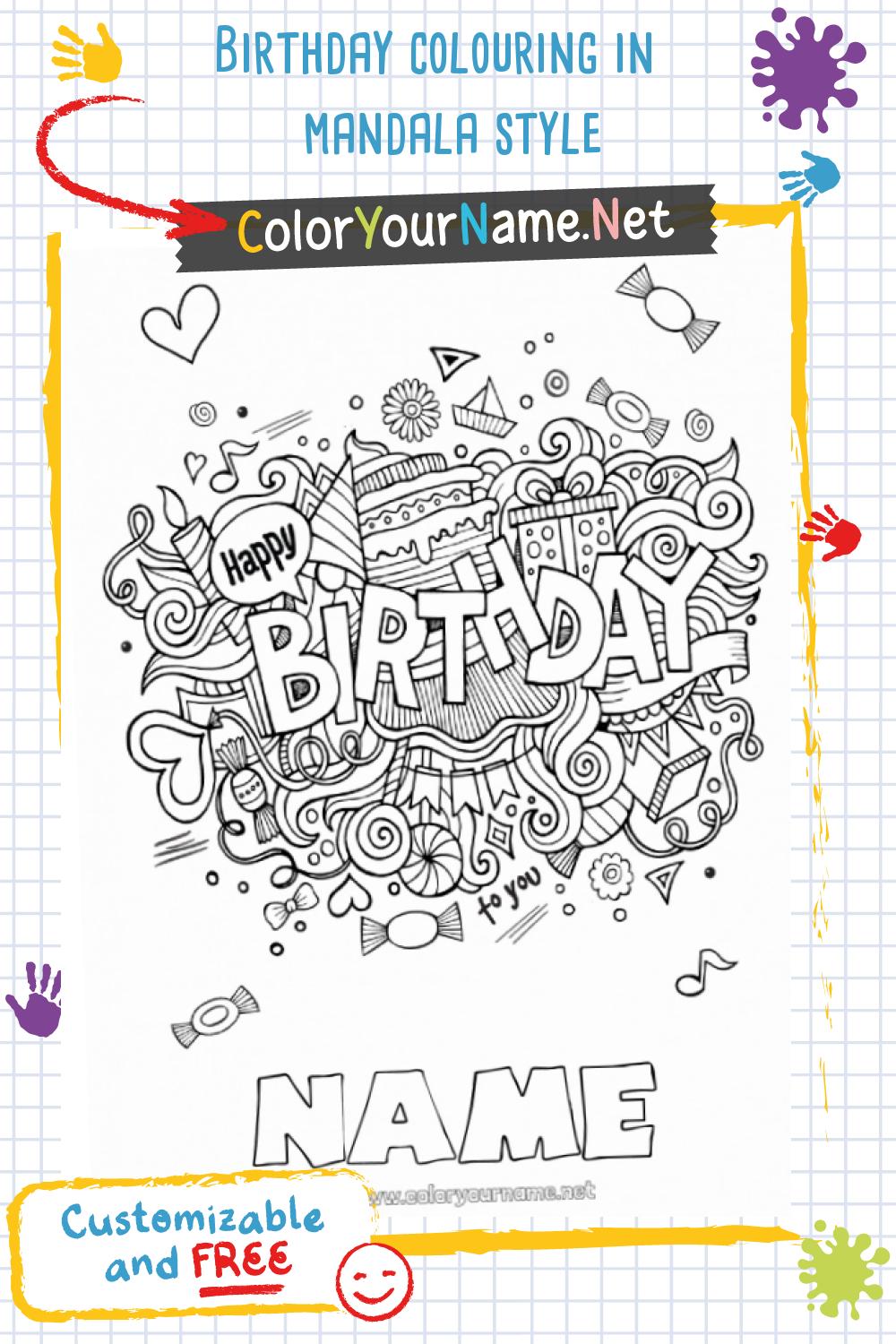 Birthday colouring in mandala style
