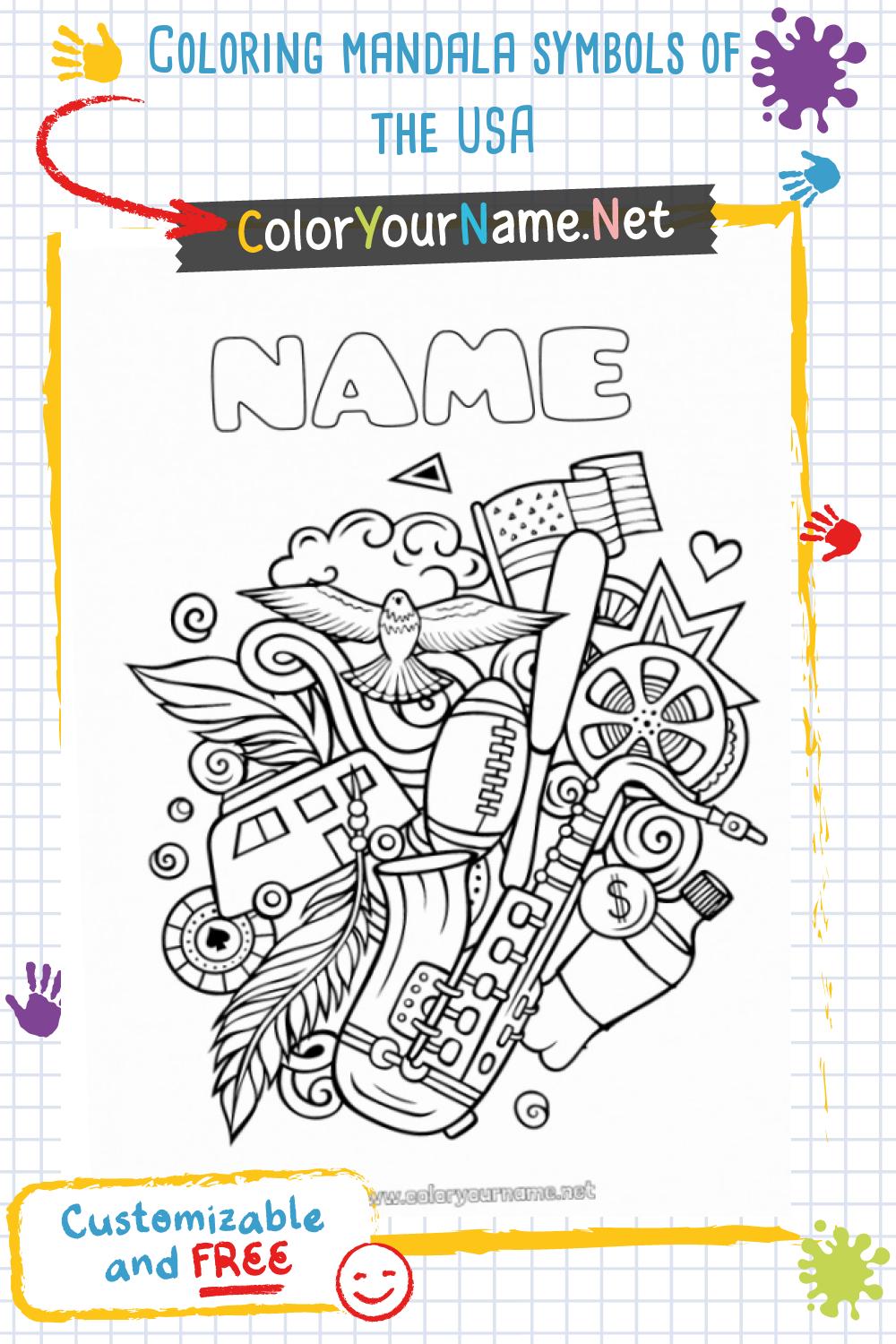 Coloring mandala symbols of the USA