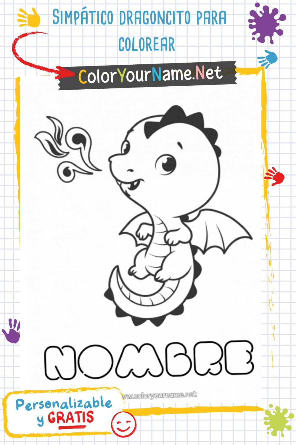 Simpático dragoncito para colorear