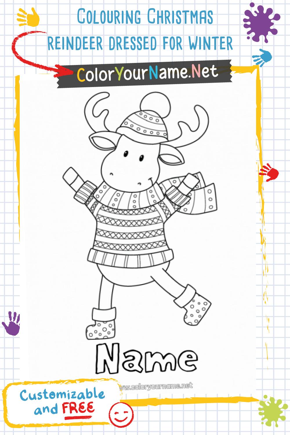 Colouring Christmas reindeer dressed for winter