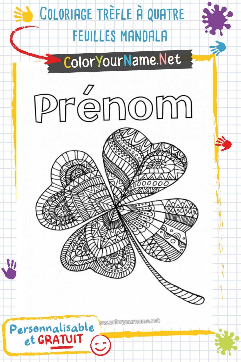 Coloriage trèfle à quatre feuilles mandala