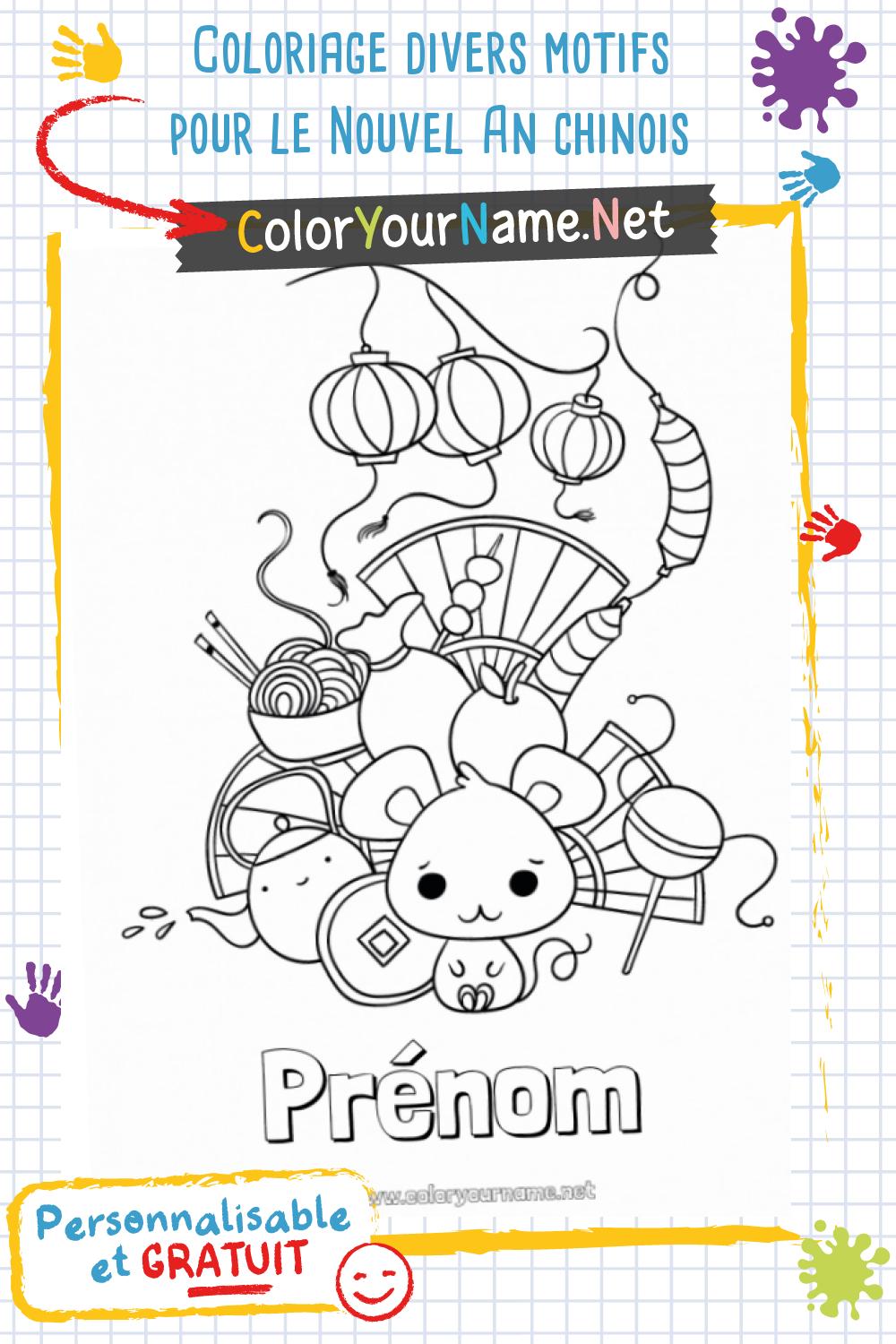 Coloriage divers motifs pour le Nouvel An chinois