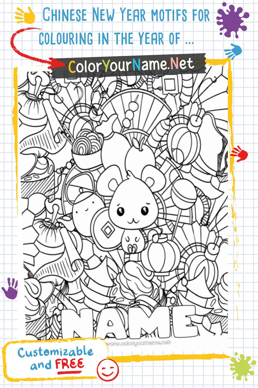 Chinese New Year motifs for colouring in the year of the Rat