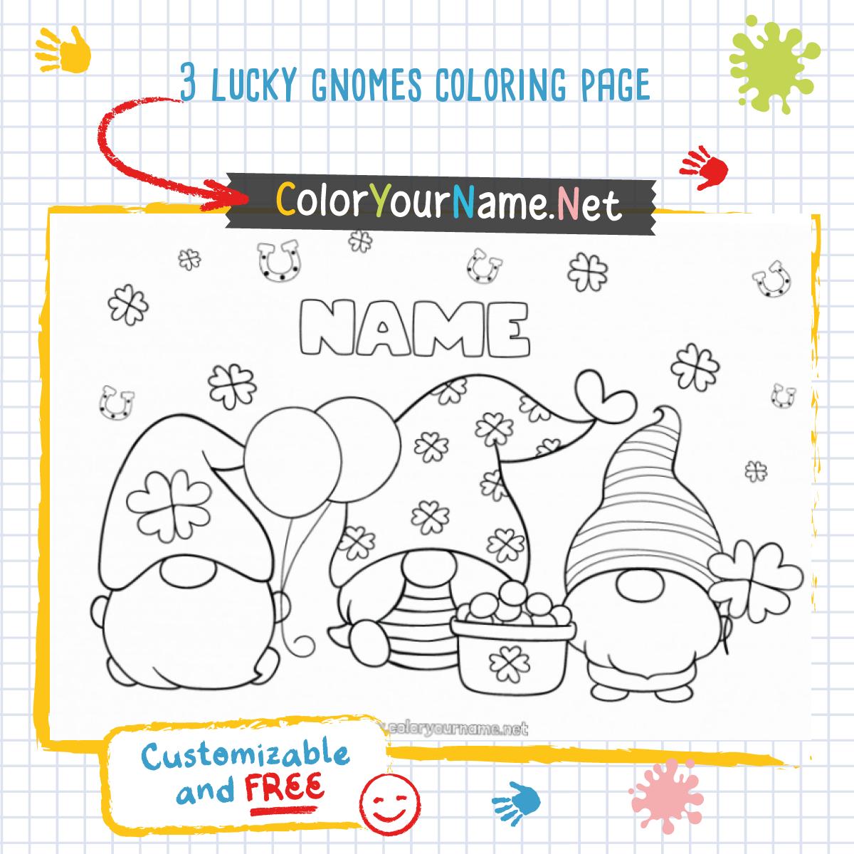 3 lucky gnomes coloring page
