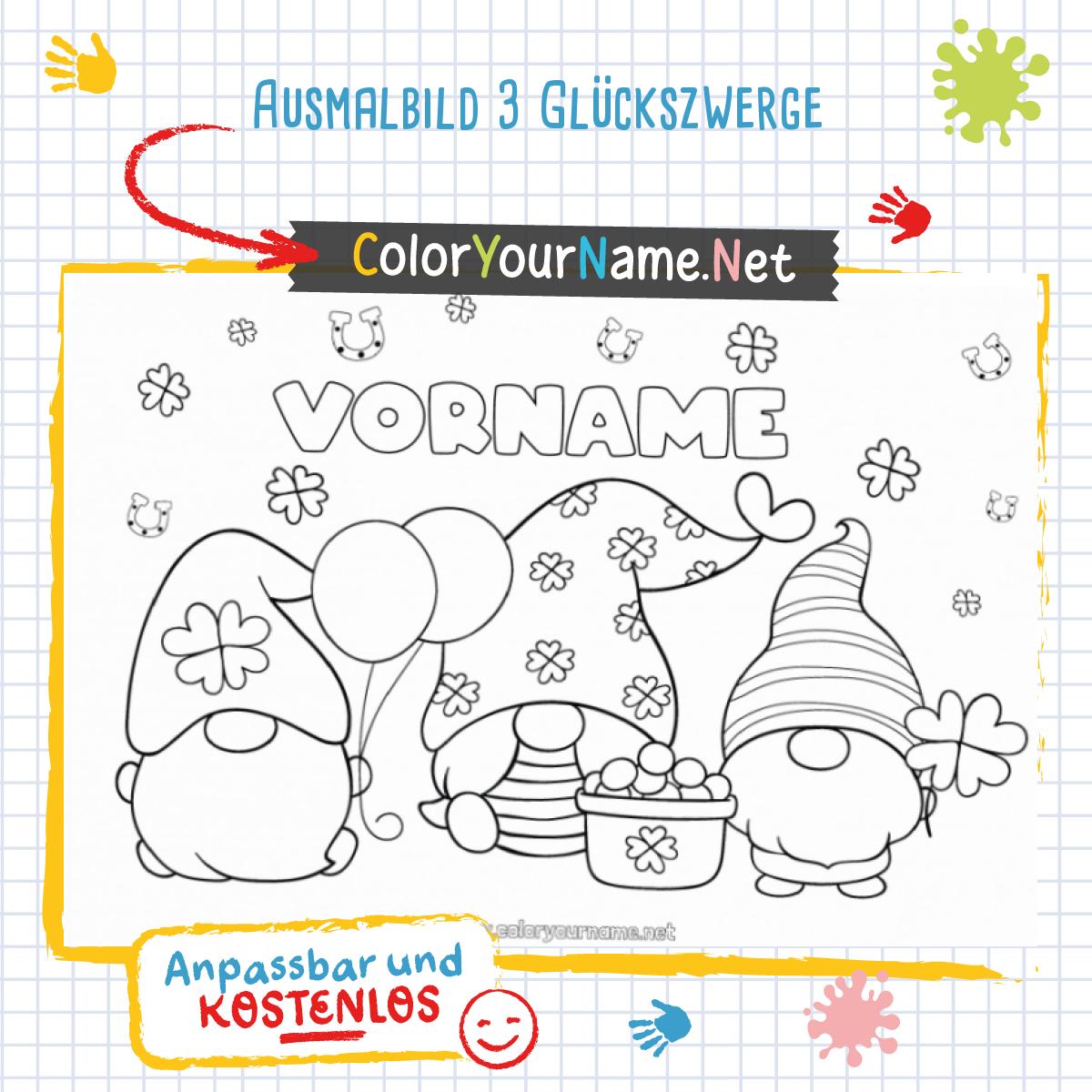 Ausmalbild 3 Glückszwerge