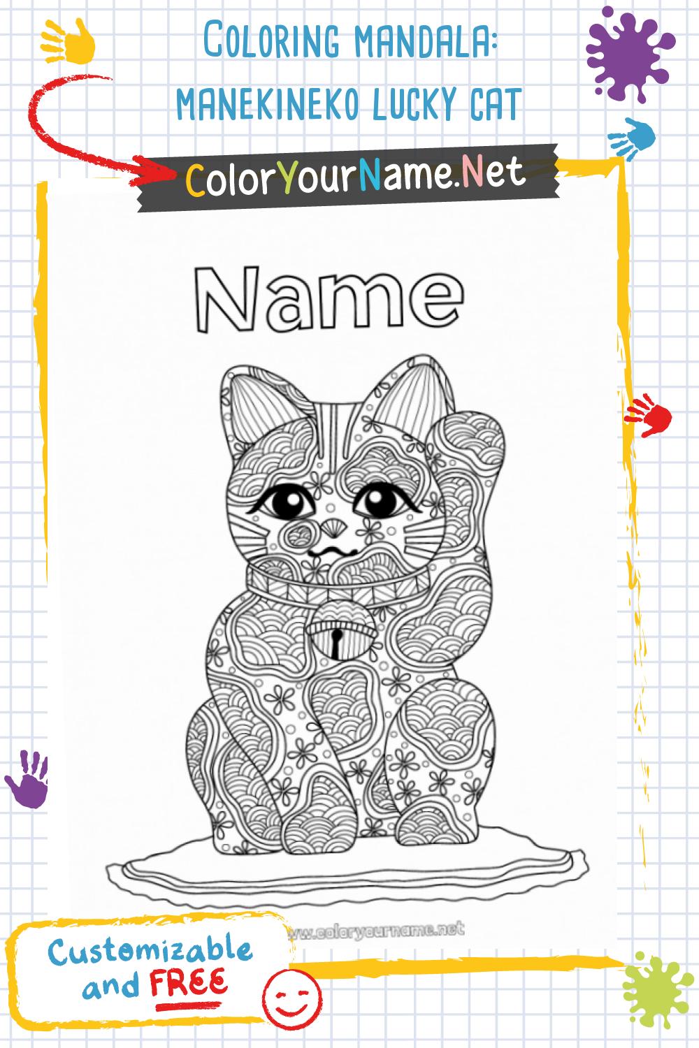 Coloring mandala: manekineko lucky cat