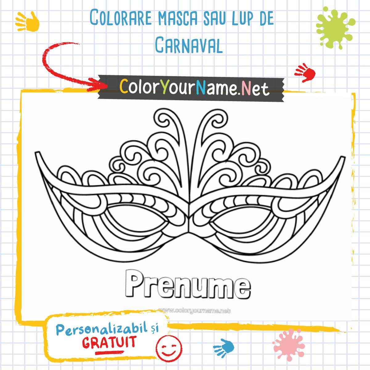 Colorare masca sau lup de Carnaval
