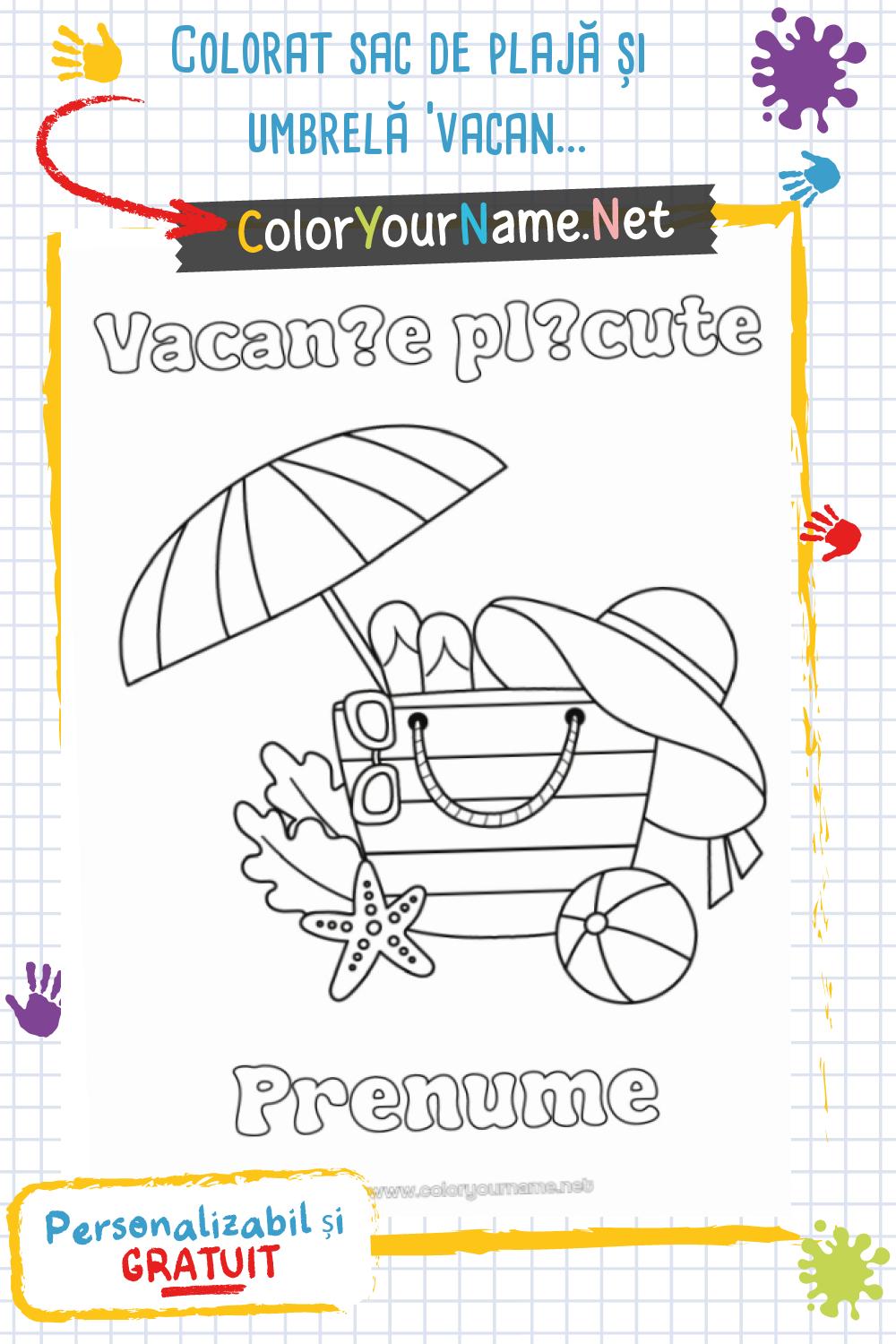 Colorat sac de plajă și umbrelă 'vacanțe plăcute'