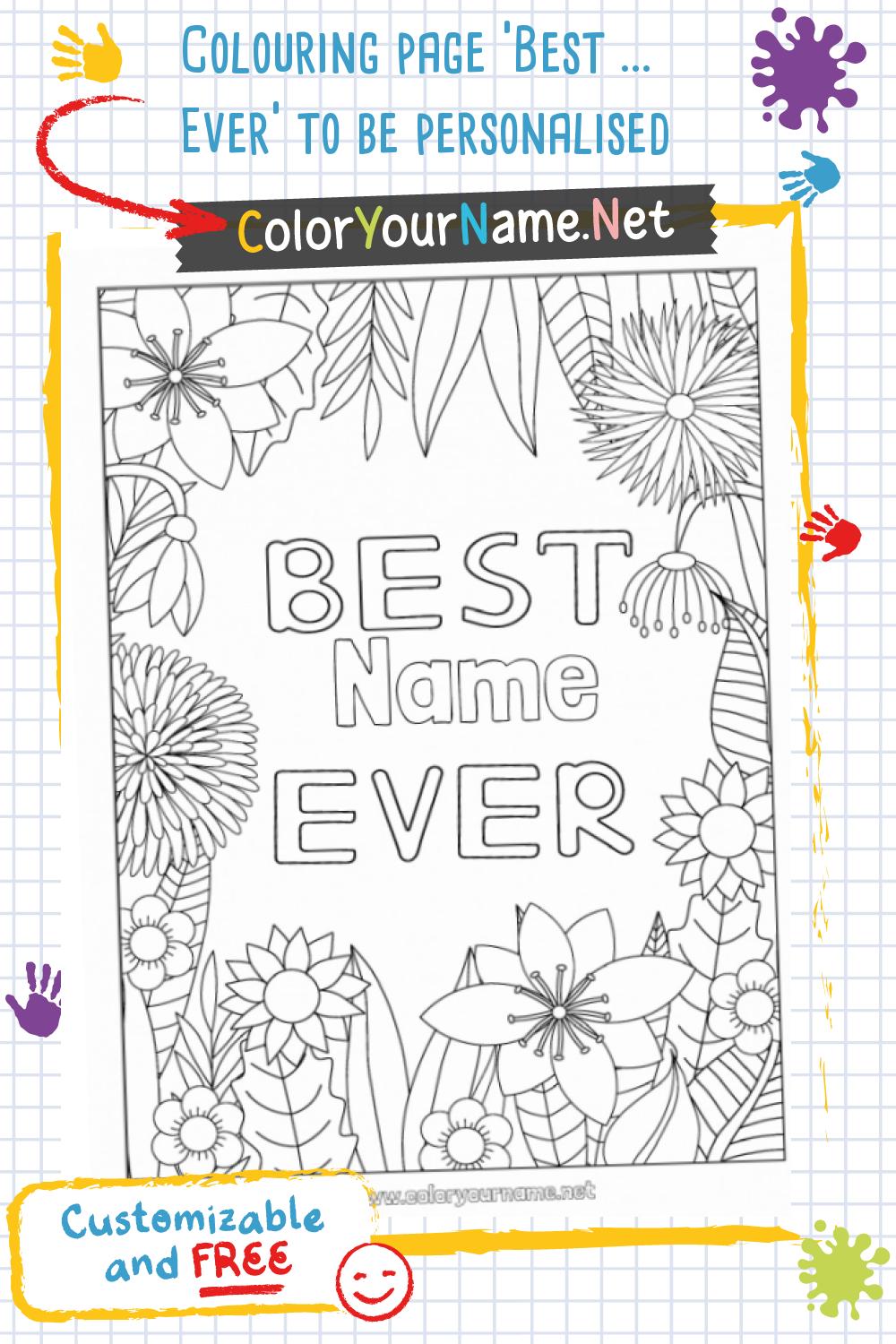 Colouring page 'Best ... Ever' to be personalised