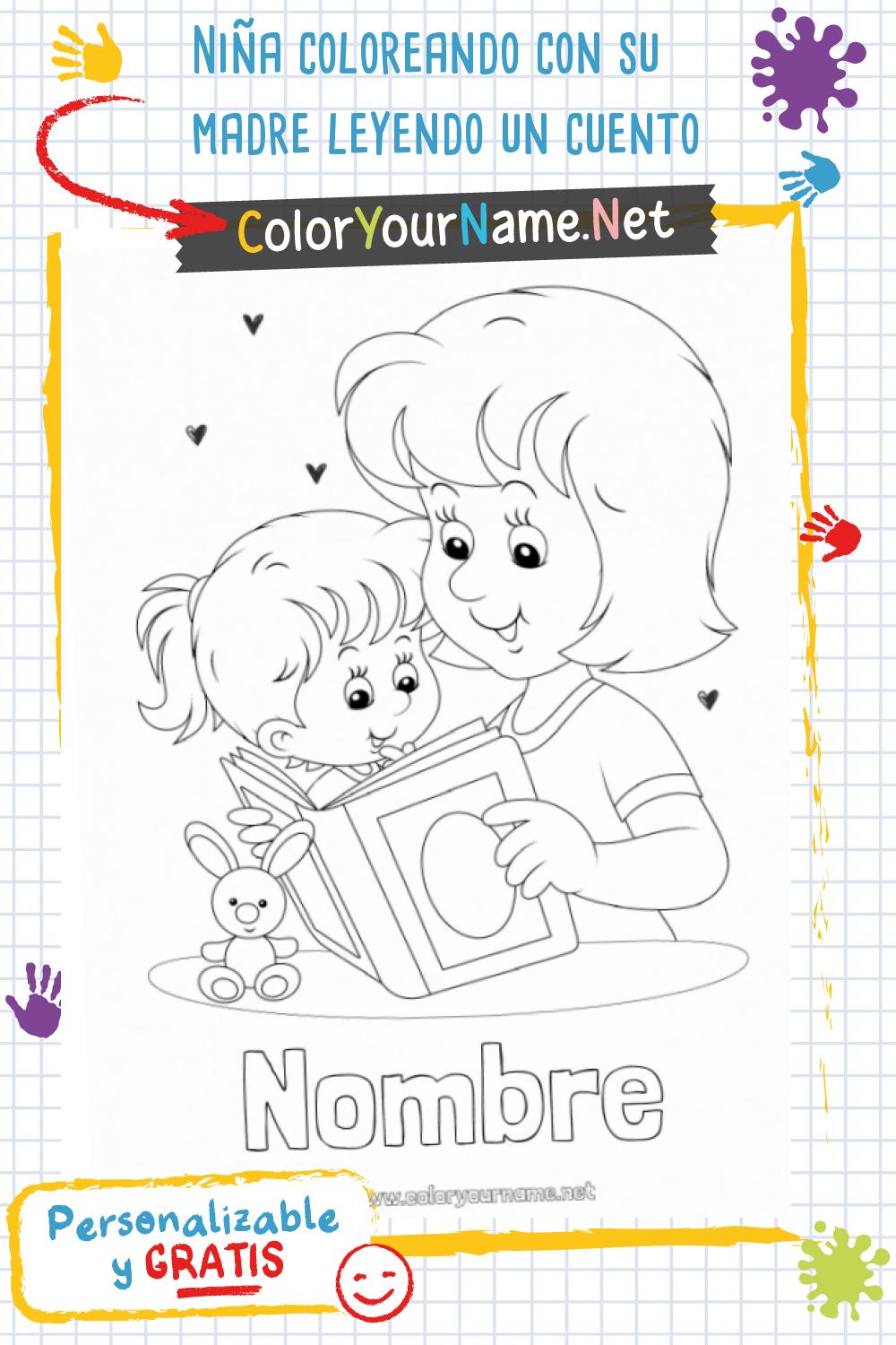 Niña coloreando con su madre leyendo un cuento