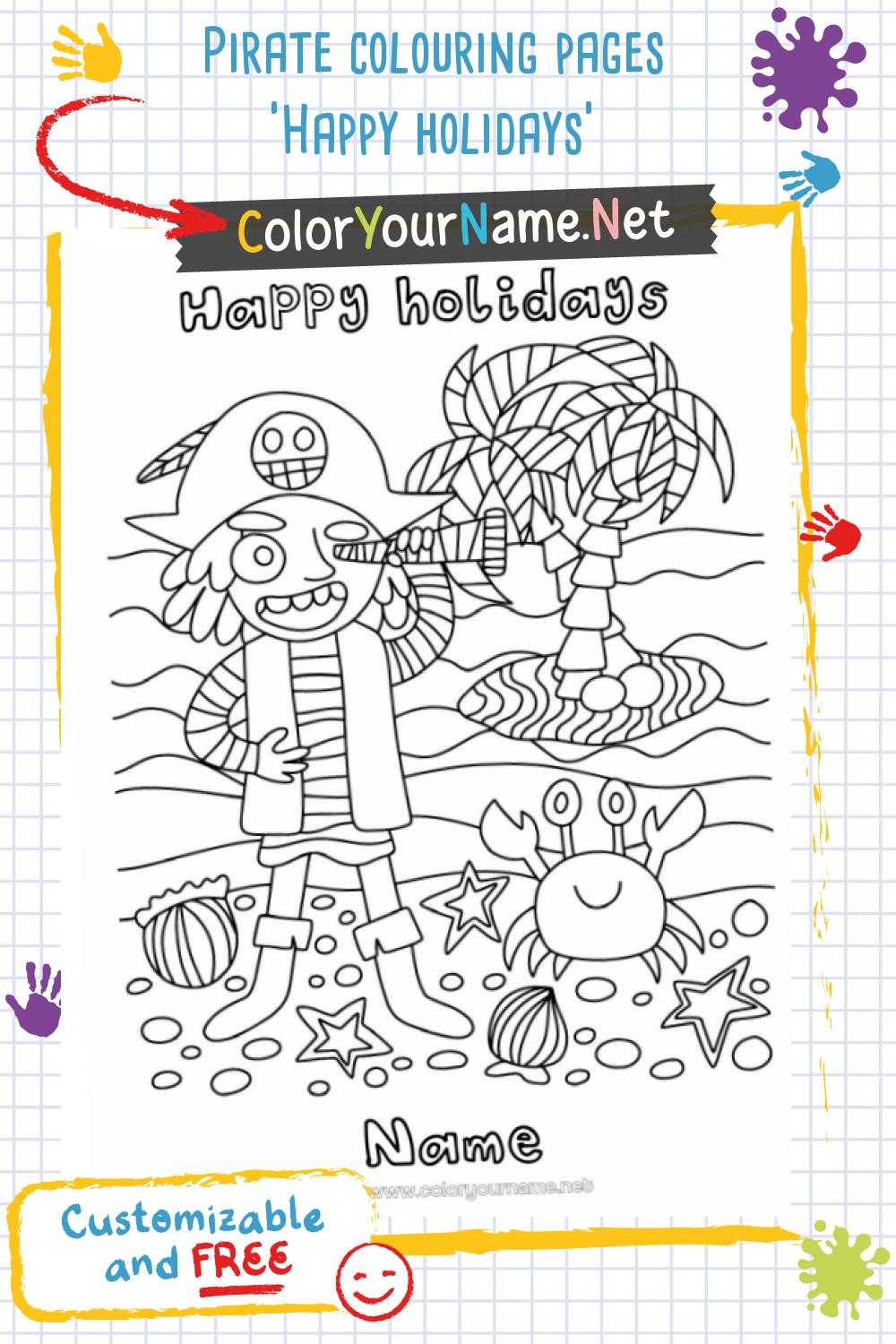 Pirate colouring pages 'Happy holidays'