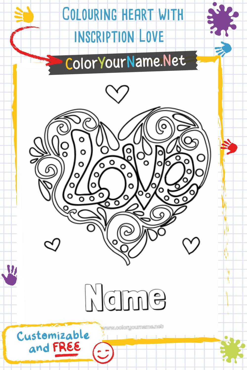 Colouring heart with inscription Love