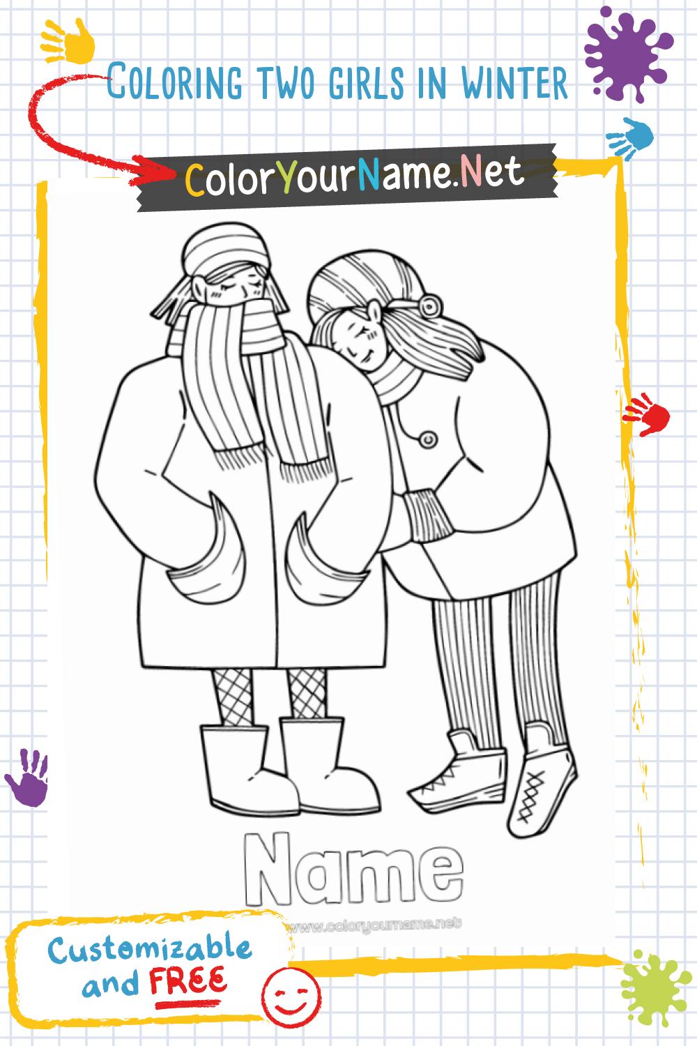 Coloring two girls in winter
