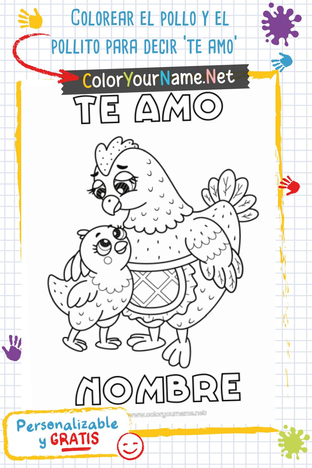 Colorear el pollo y el pollito para decir 'te amo'