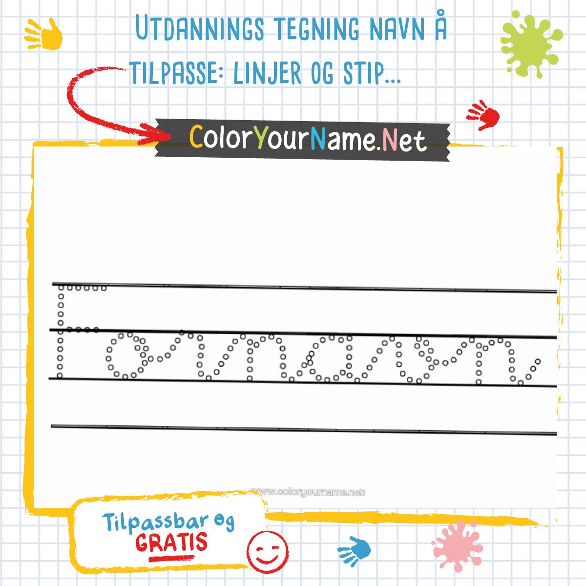 Utdannings tegning navn å tilpasse: linjer og stiplet linje