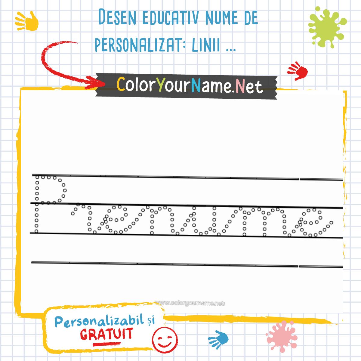 Desen educativ nume de personalizat: linii și puncte.