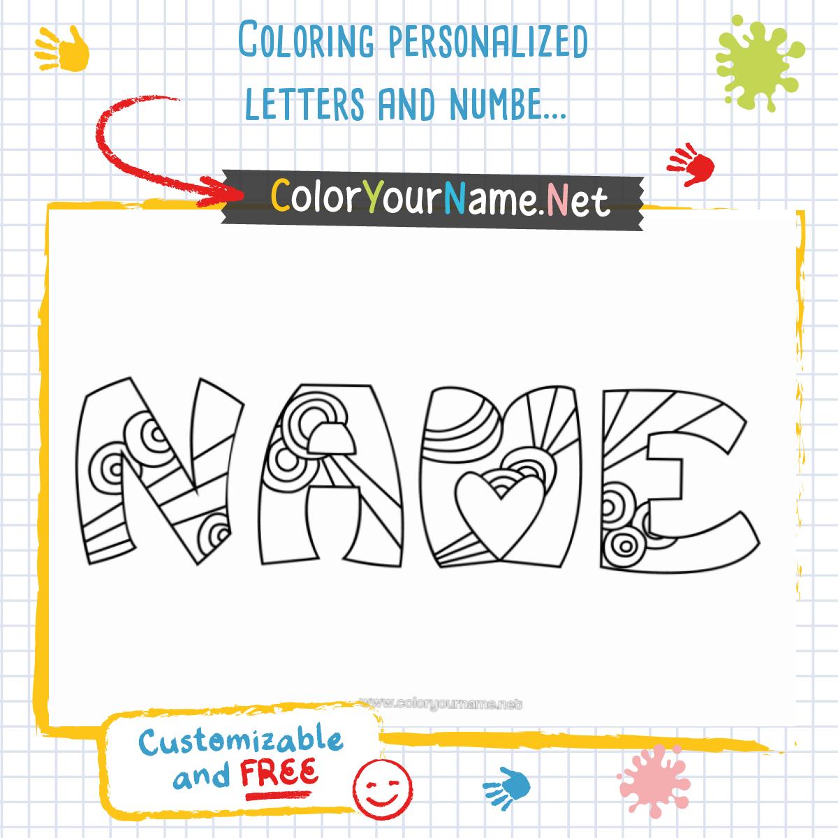 Coloring personalized letters and numbers: mandala